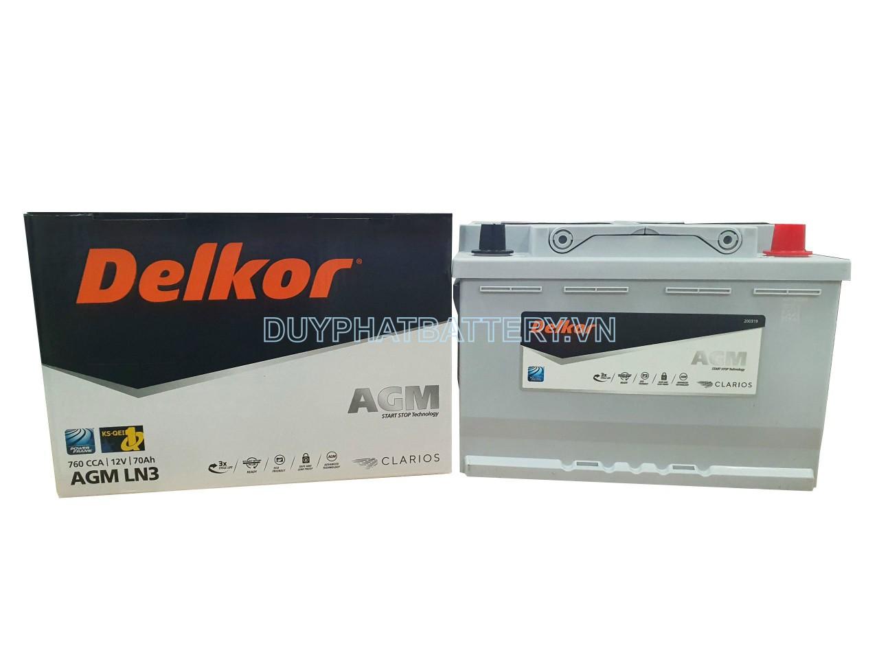 Bình ắc quy DELKOR AGM LN3 12V 70Ah CCA 760A