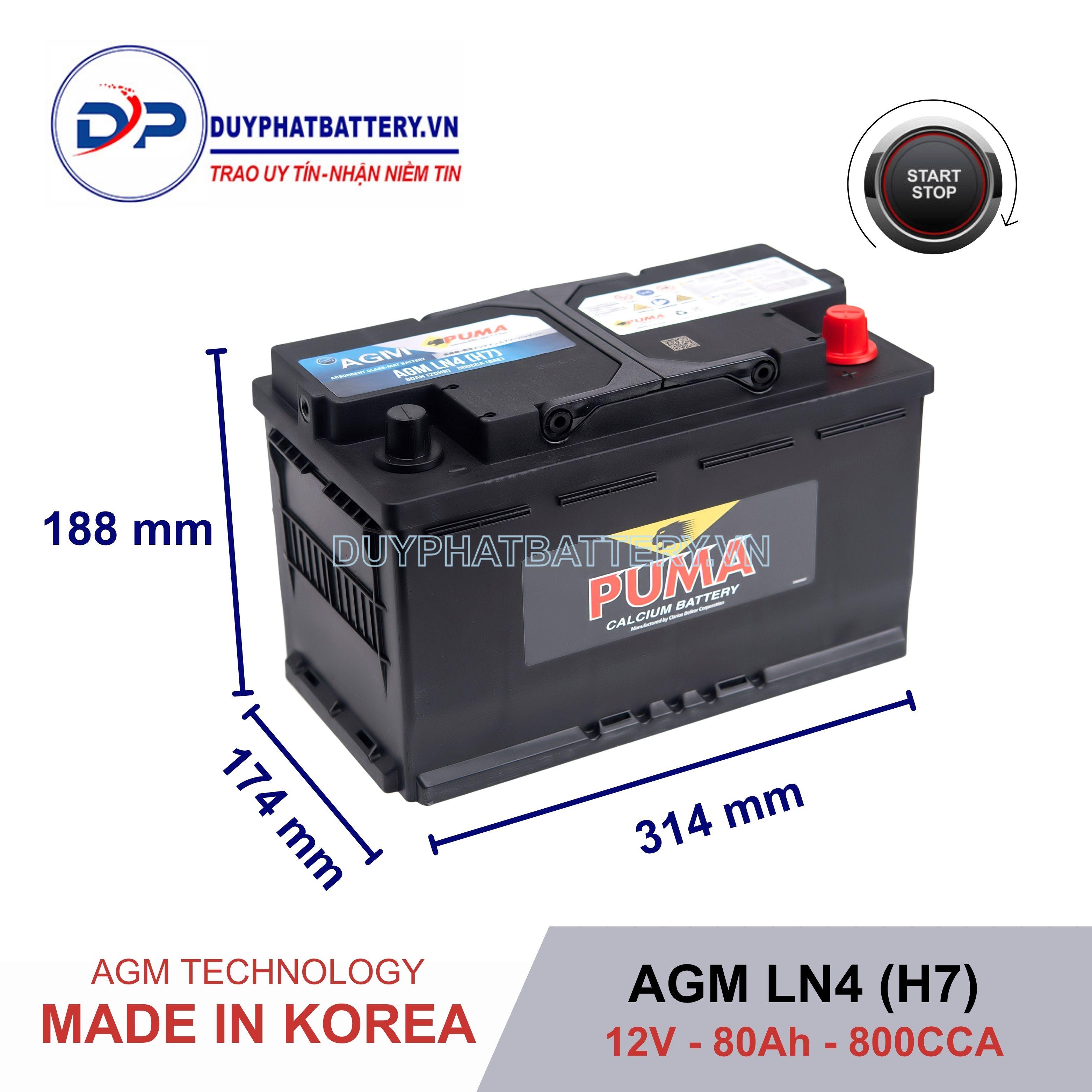 Bình ắc quy Puma AGM LN4 (H7) 12V 80Ah