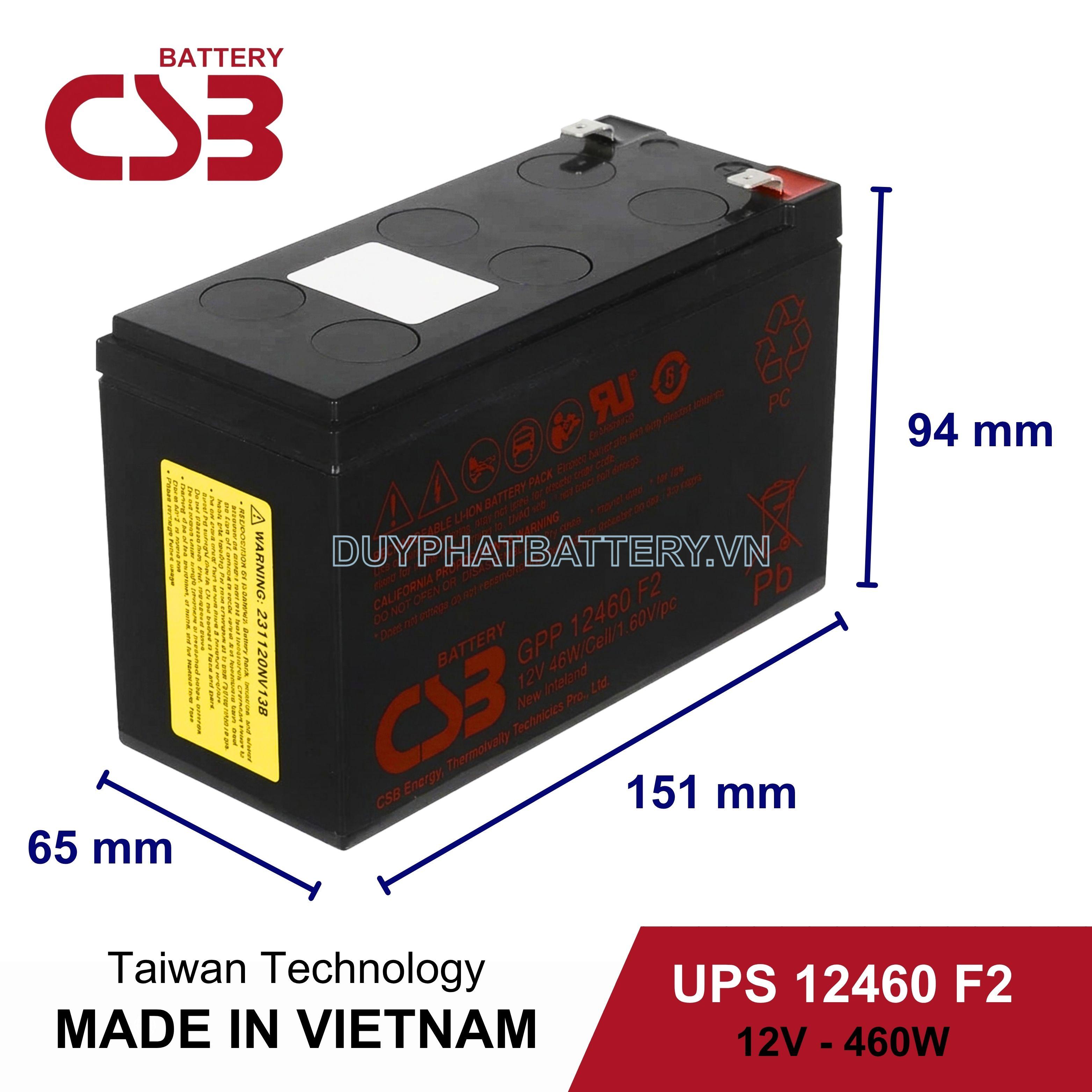 Bình Ắc Quy CSB CSB UPS 12460 F2, 12V 9Ah Cho UPS, Viễn Thông